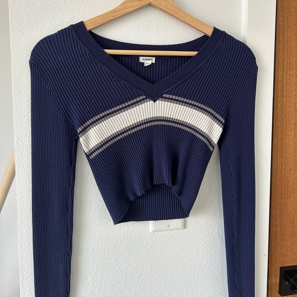 Garage | Sweaters | Garage Ribbed Navy Blue Long Sleeve Crop Top | Poshmark